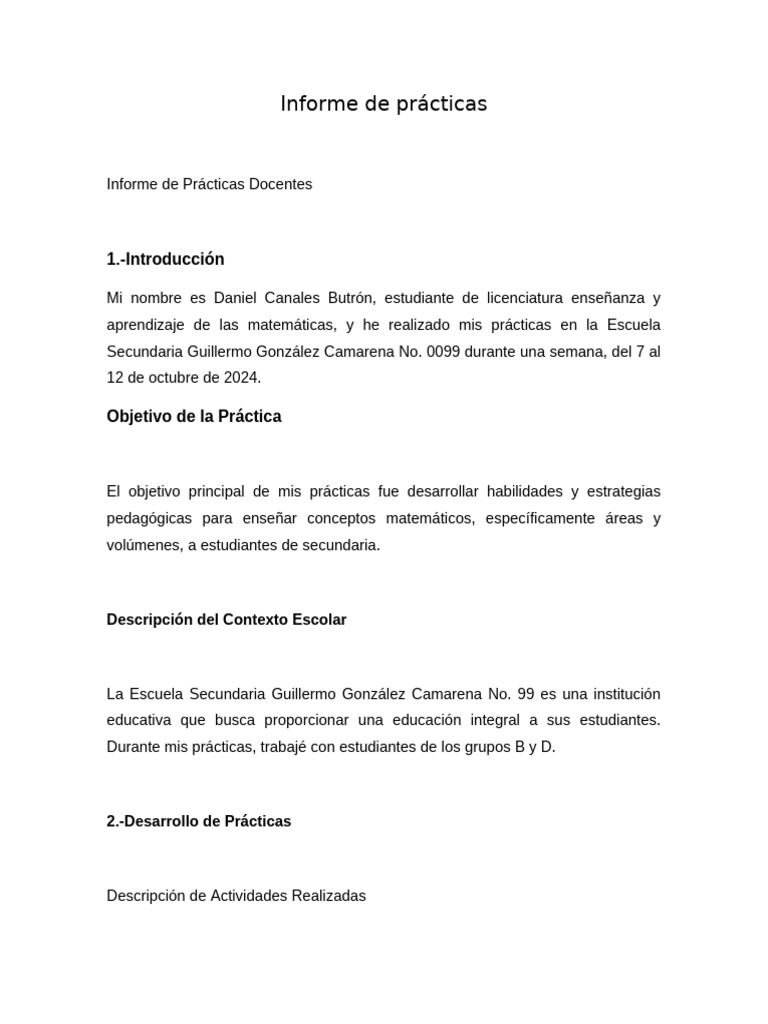 Informe de Prácticas | PDF | Enseñando | Evaluación