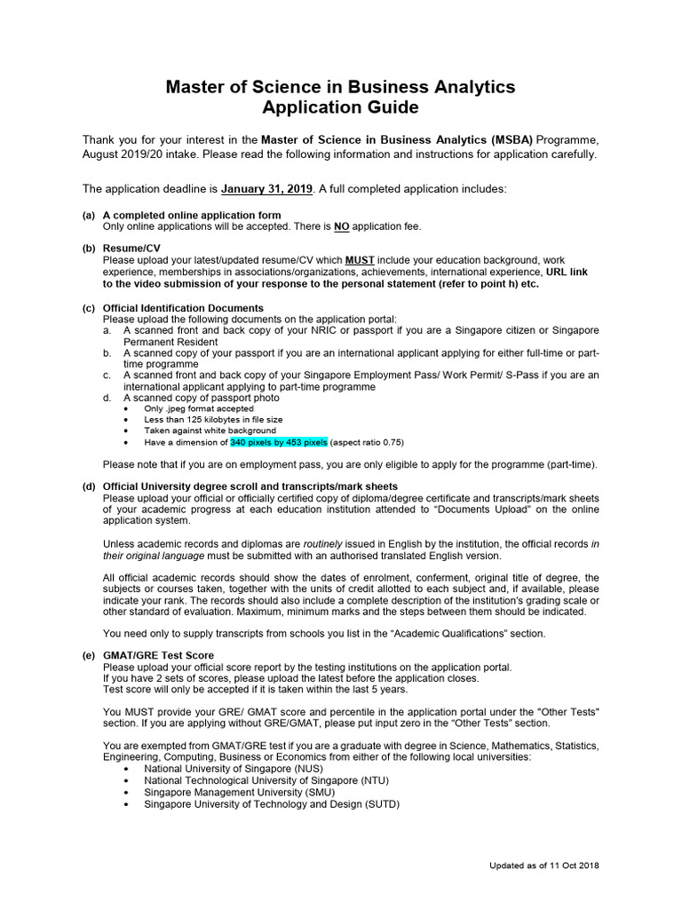 MSBA Application Guide 2019/20 | PDF | Graduate Record Examinations | Graduate Management ...