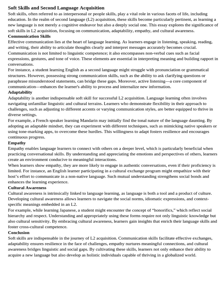 Soft Skills in Language Learning | PDF | Second Language | Communication