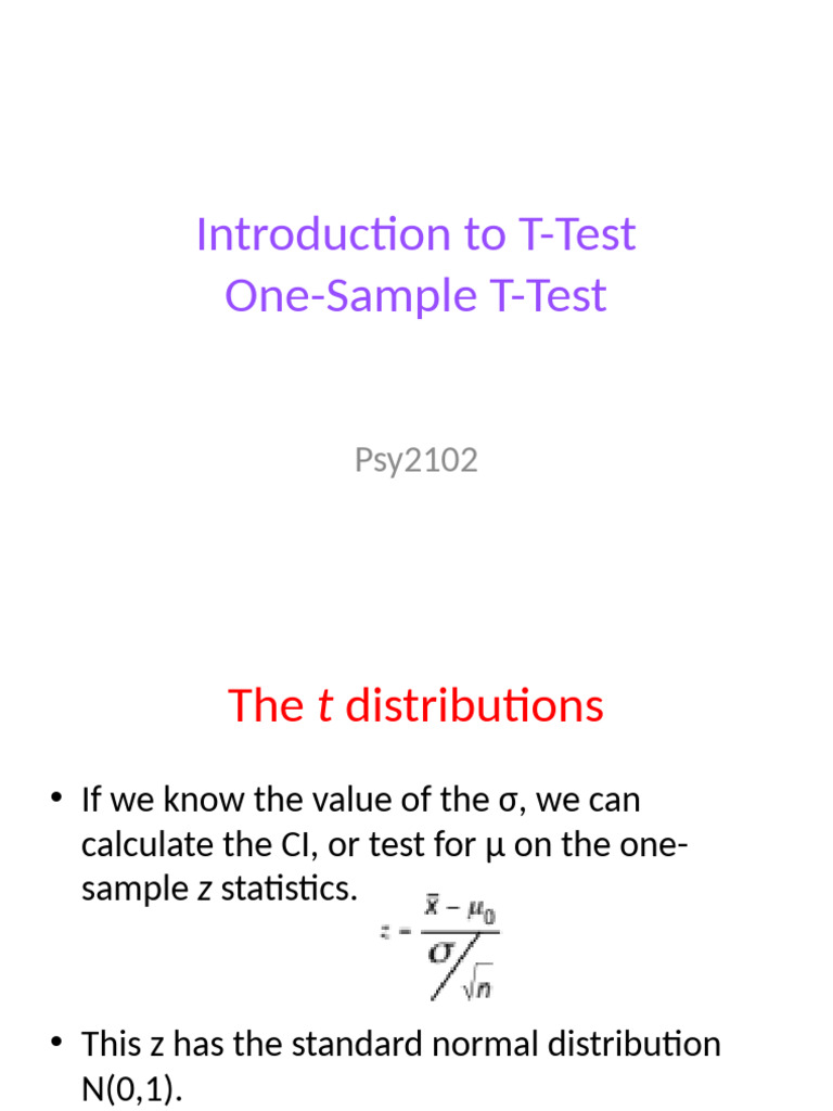 Introduction To T-Test One-Sample T-Test | PDF | Errors And Residuals ...