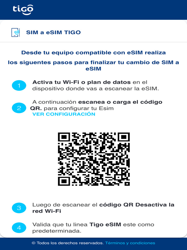 SIM A ESIM TIGO Tigo Colombia | PDF
