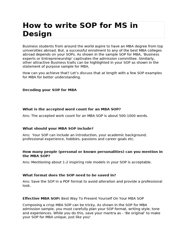 SOP Blog Article | PDF | Master Of Business Administration | Cognition