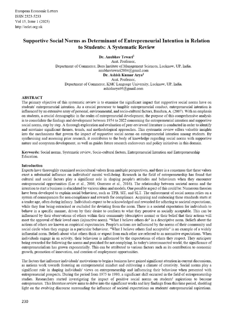 Supportive Social Norms As Determinant of Entrepreneurial Intention in ...