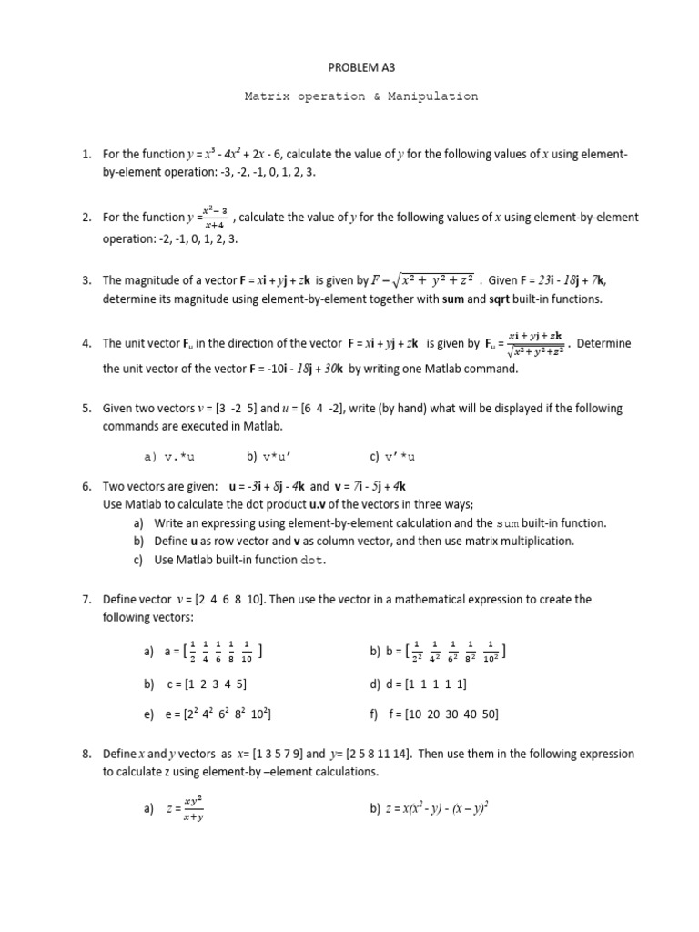 Tutorial 3 - Matrix Operation and Manipulation | PDF