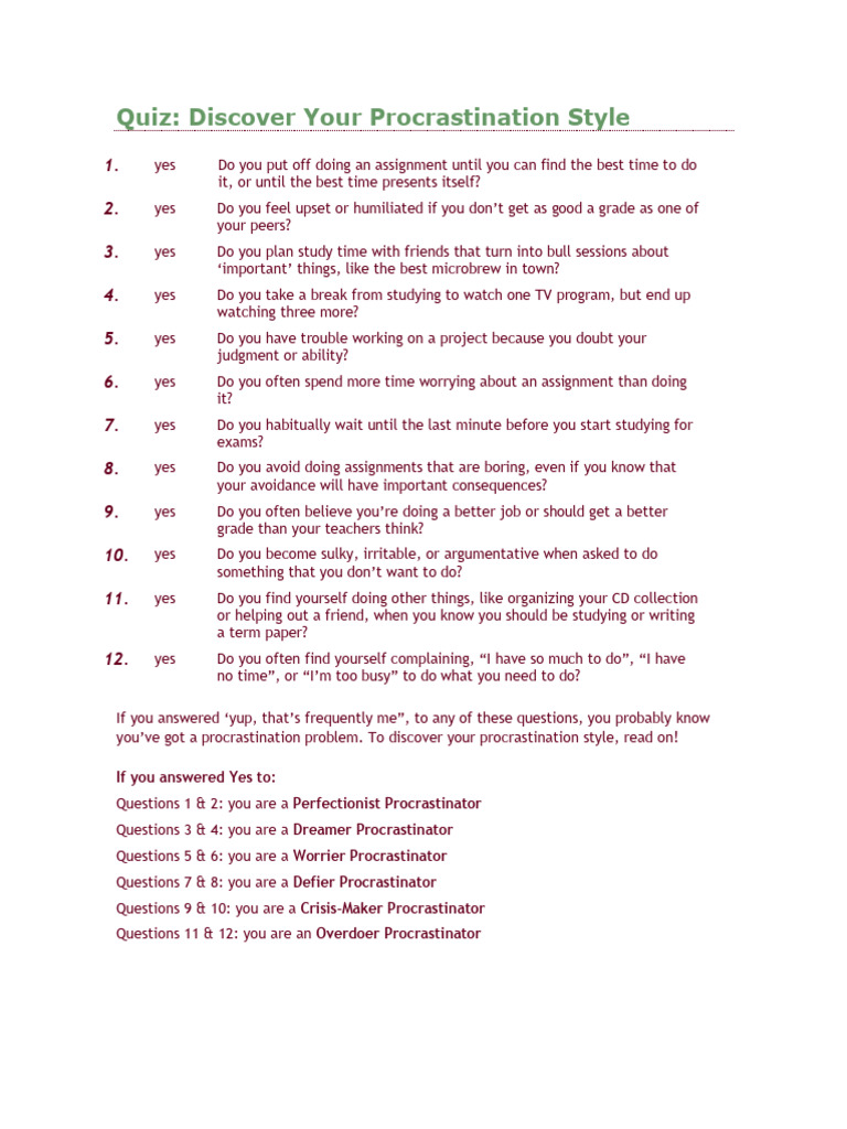 Procrastination Quiz | PDF | Professional Skills | Procrastination