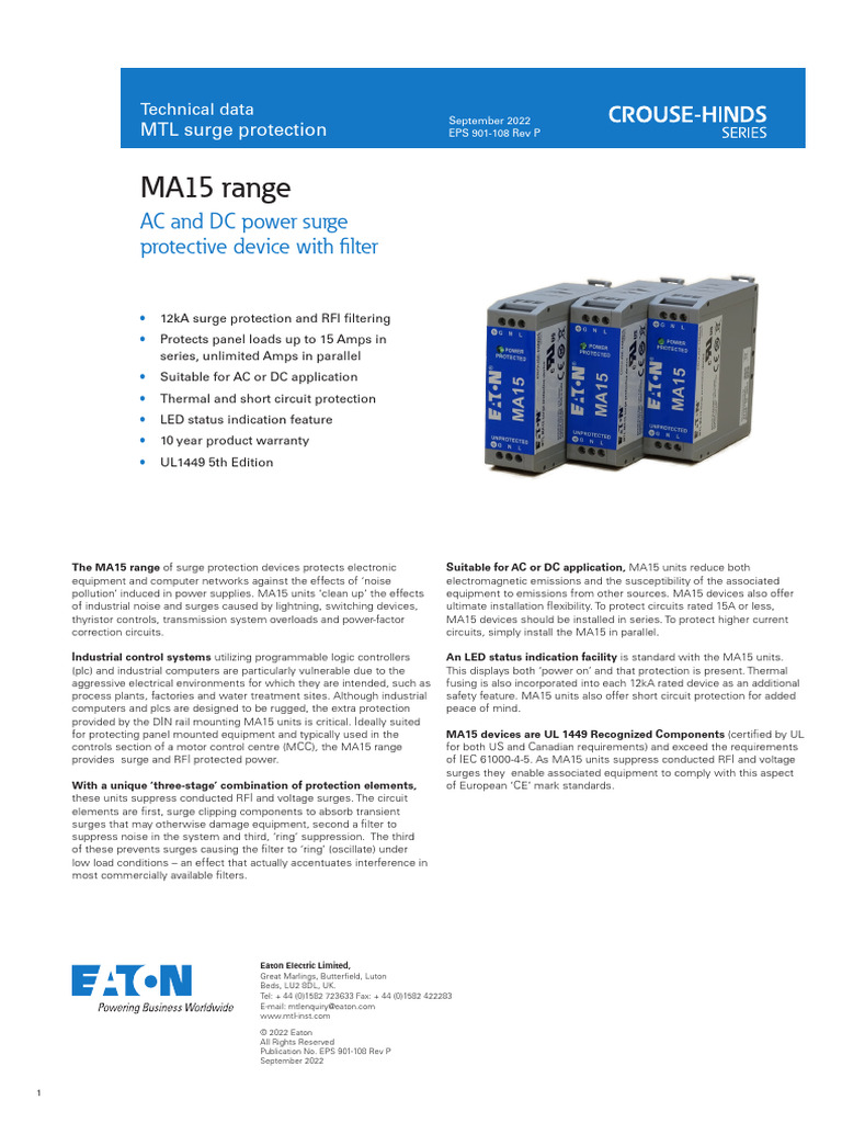 Crouse Hinds MTL Ma15 Catalog Page | PDF | Power Supply | Programmable ...