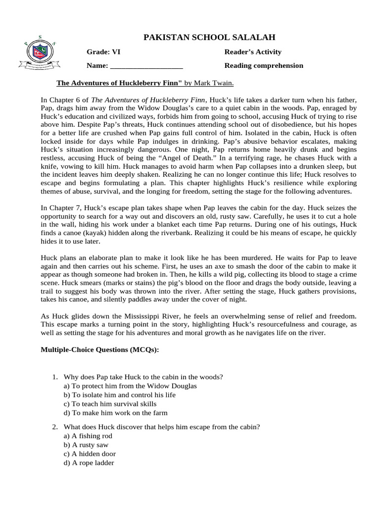 Grade VI Reading Comprehension | PDF | Huckleberry Finn | Adventures Of ...