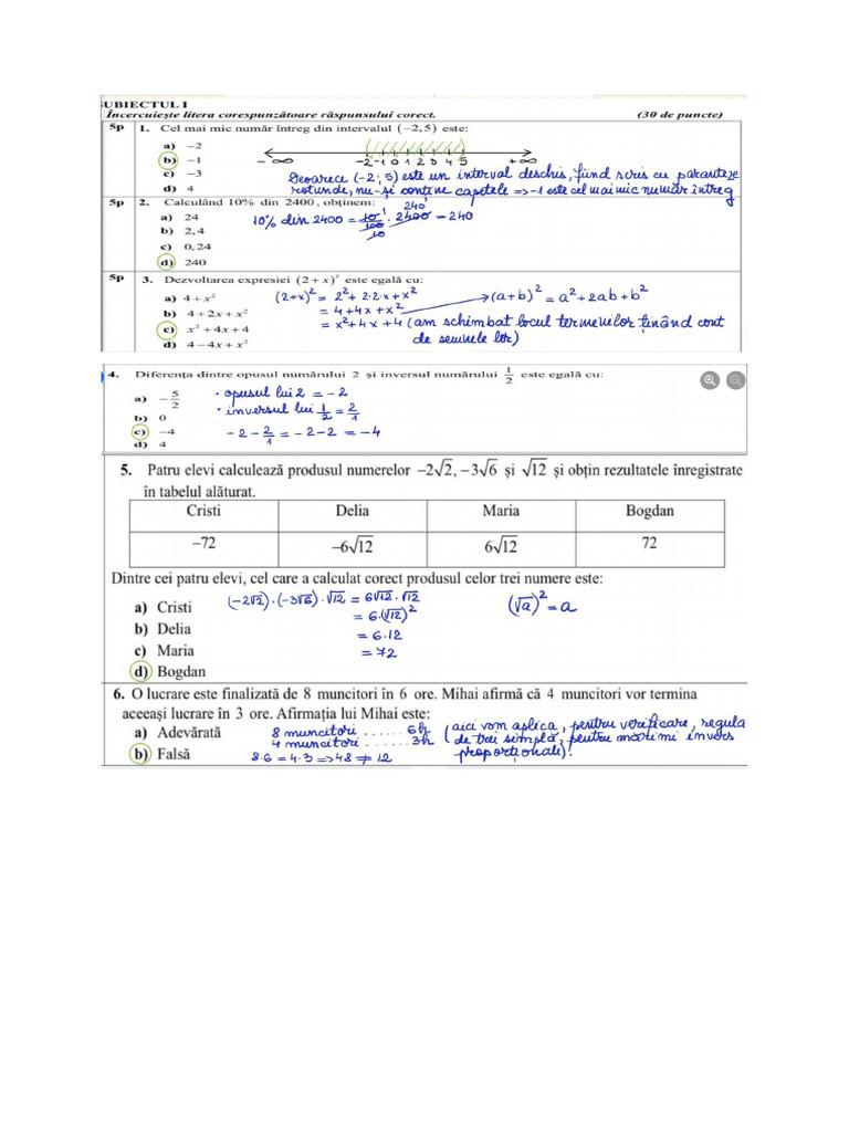 Simulare en Mate Vaslui Dec 2024 - Rezolvare | PDF