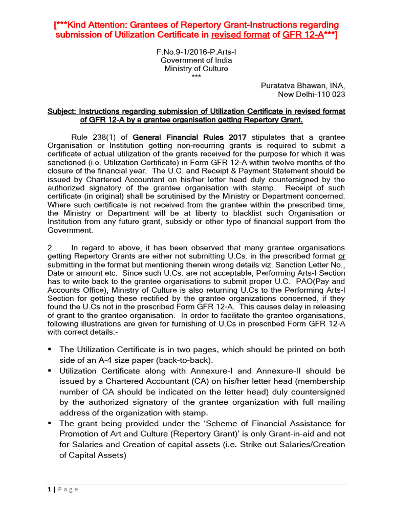 Utilization Certificate Submission Guide | PDF | Audit | Expense