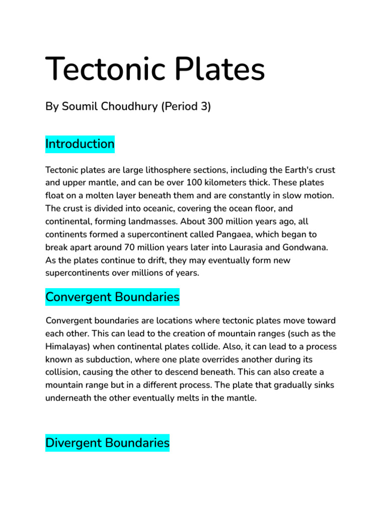 Tectonic Plates Paper | PDF | Plate Tectonics | Structural Geology