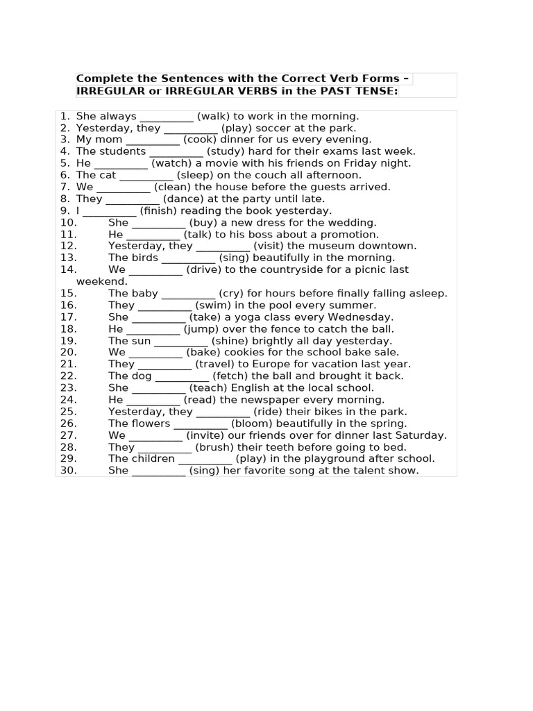 Past Tense Verb Practice | PDF