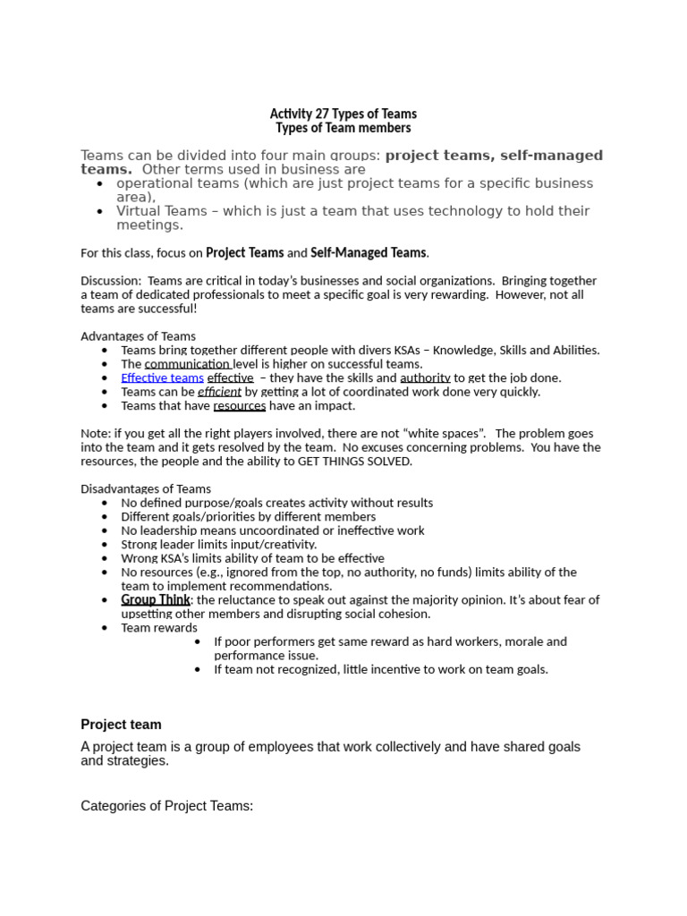 Types of Teams | PDF | Goal | Incentive