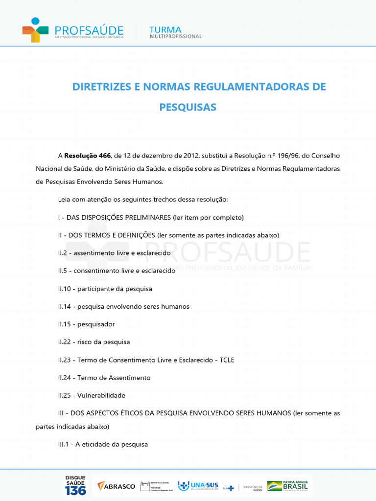 Diretrizes para Pesquisa em Seres Humanos | PDF | Science | Ciências ...