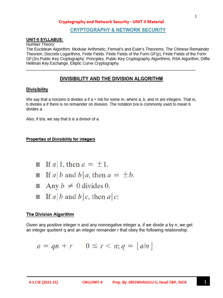 CNS - UNIT-II - MATERIAL - 4-1 CSE - 2021-25 Batch | PDF | Public Key Cryptography | Field ...