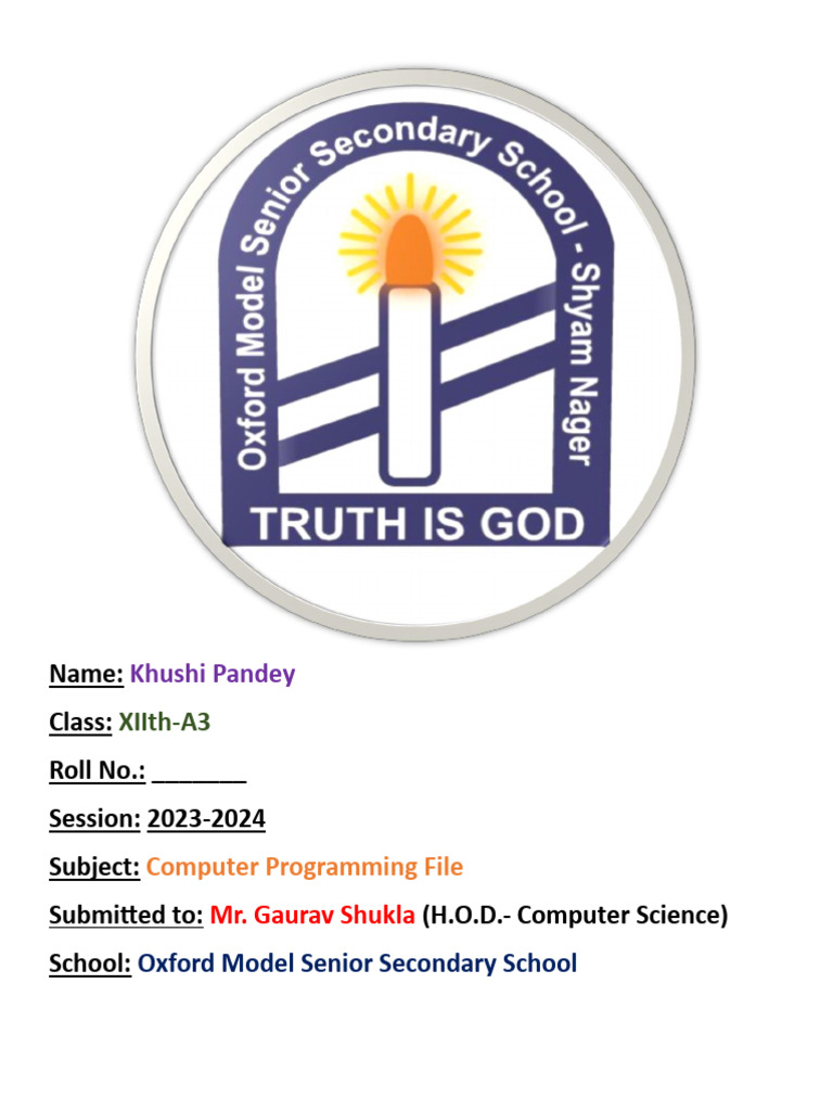 Python Programming Project File | PDF