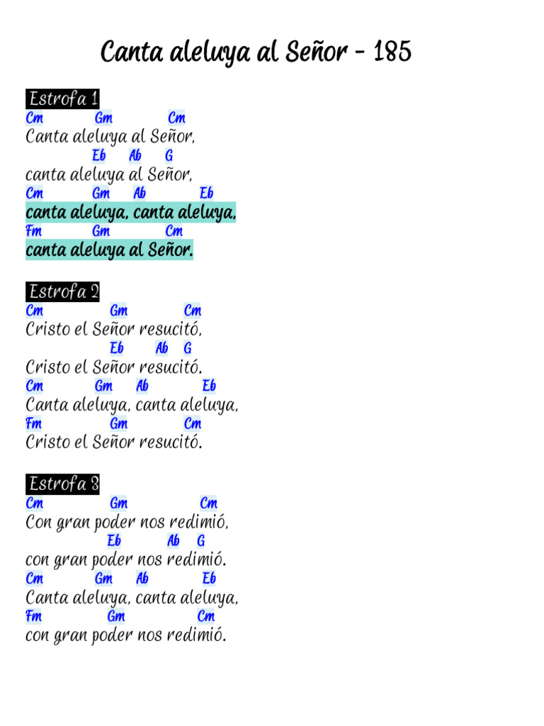 Canta Aleluya Al Señor - 185 | PDF