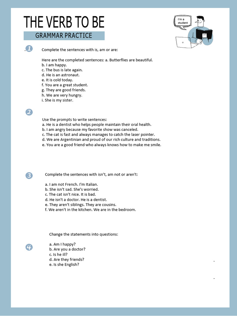 Grammar Practice: Verb "To Be" Exercises | PDF