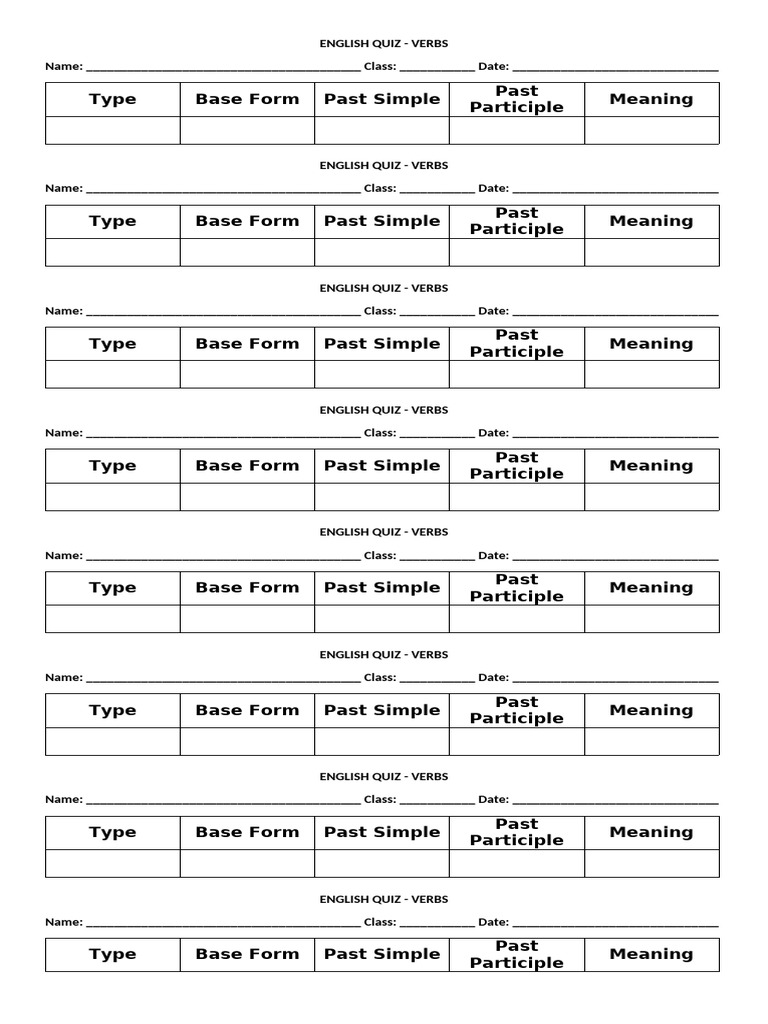 English Verbs Quiz Worksheet | PDF | Verb | Language Families