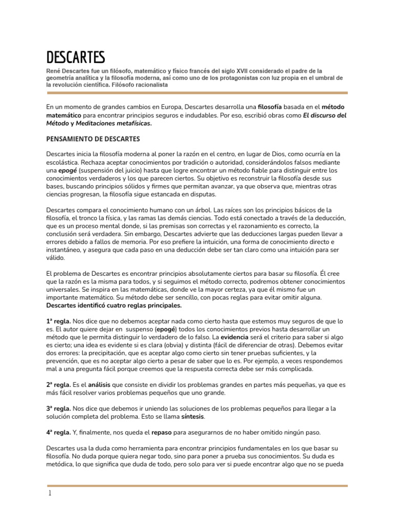 Filosofía y Método de Descartes | PDF | René Descartes | Método científico