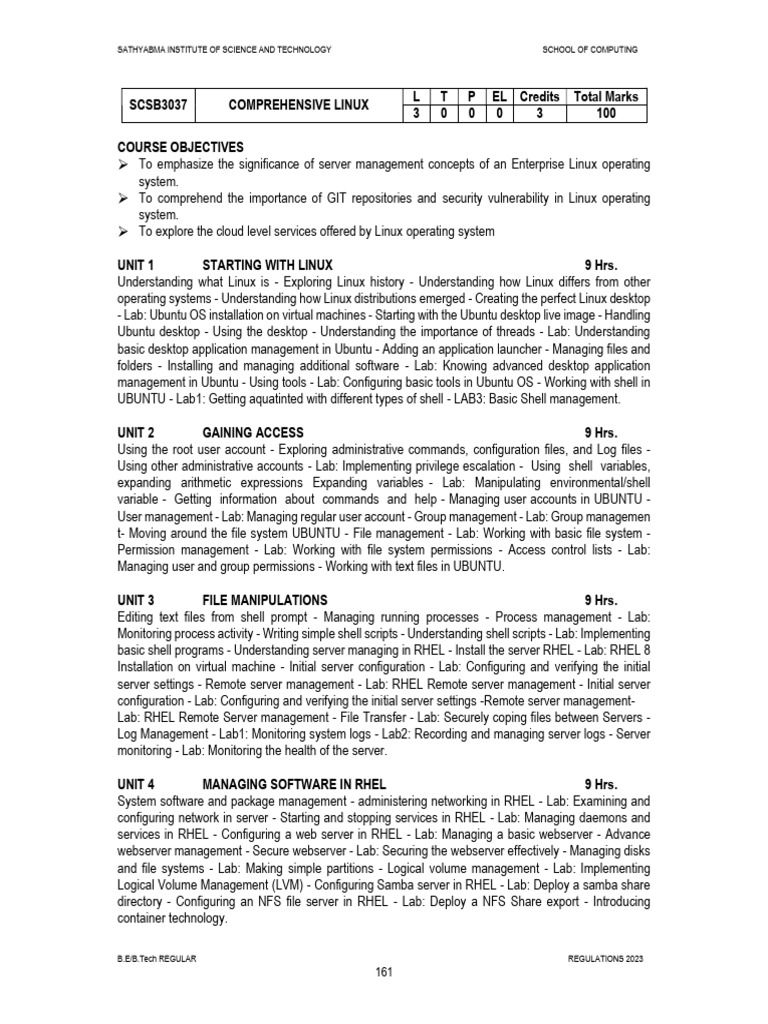 Syllabus Comprehensive Linux SCSB3037 | PDF | Linux | Networking