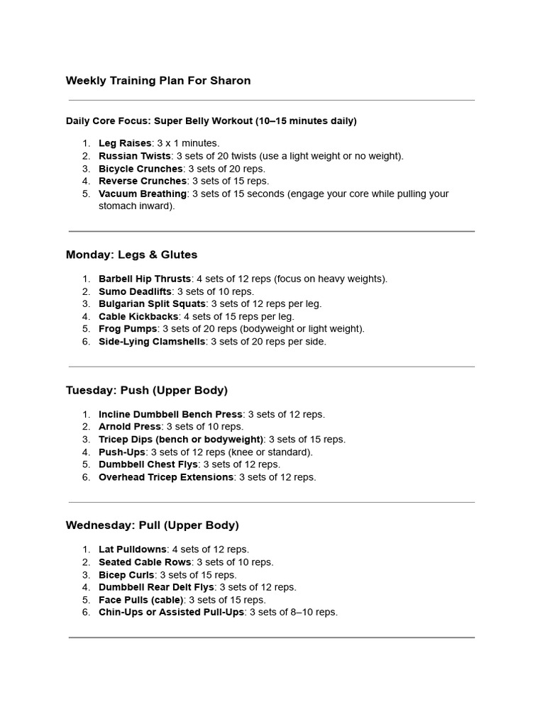 Weekly Workout Plan for Core and Curves | PDF | Foot | Physical Exercise