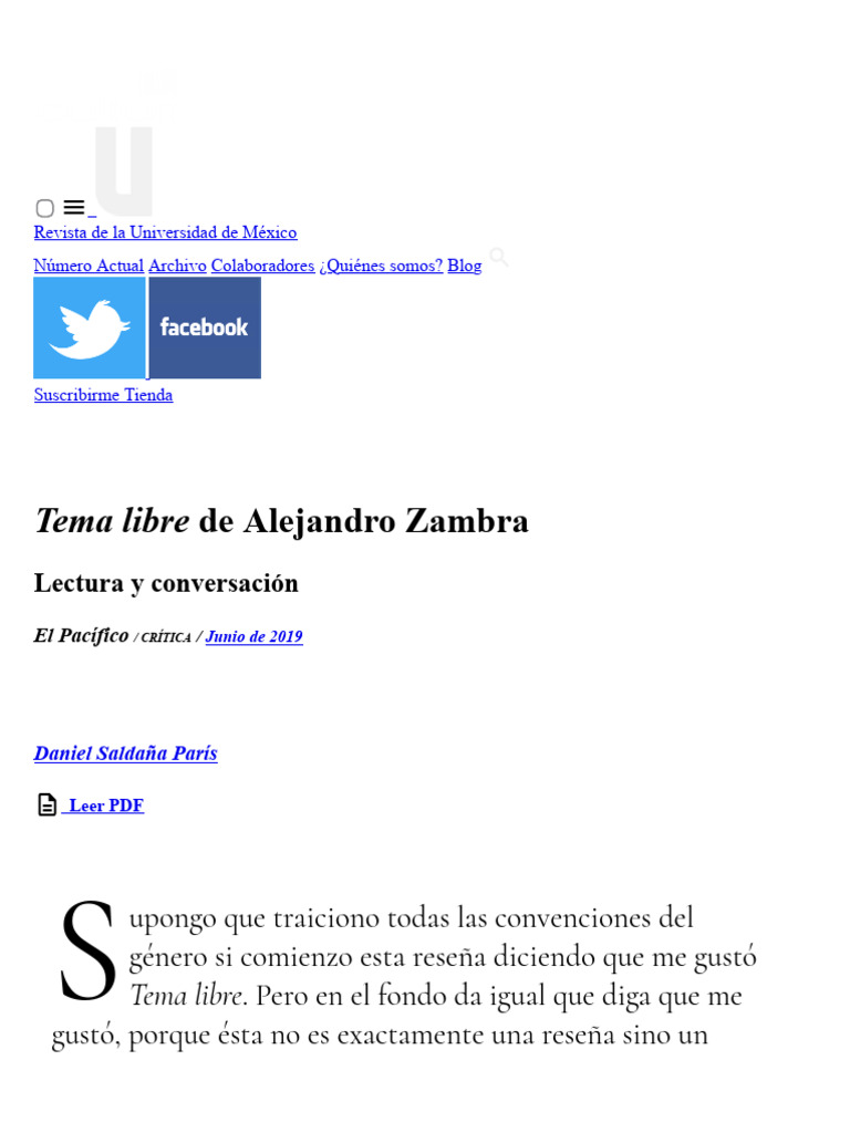 Tema Libre de Alejandro Zambra - Daniel Saldaña P | PDF