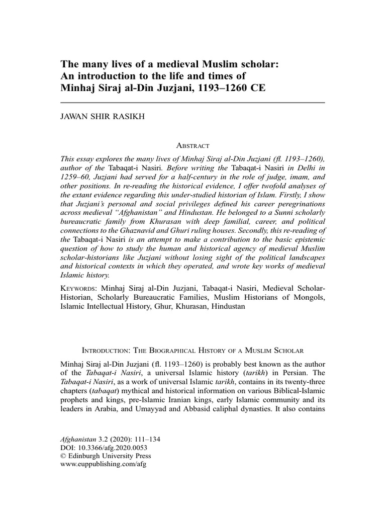 An Introduction To The Life and Times of Minhaj Siraj Al-Din | PDF