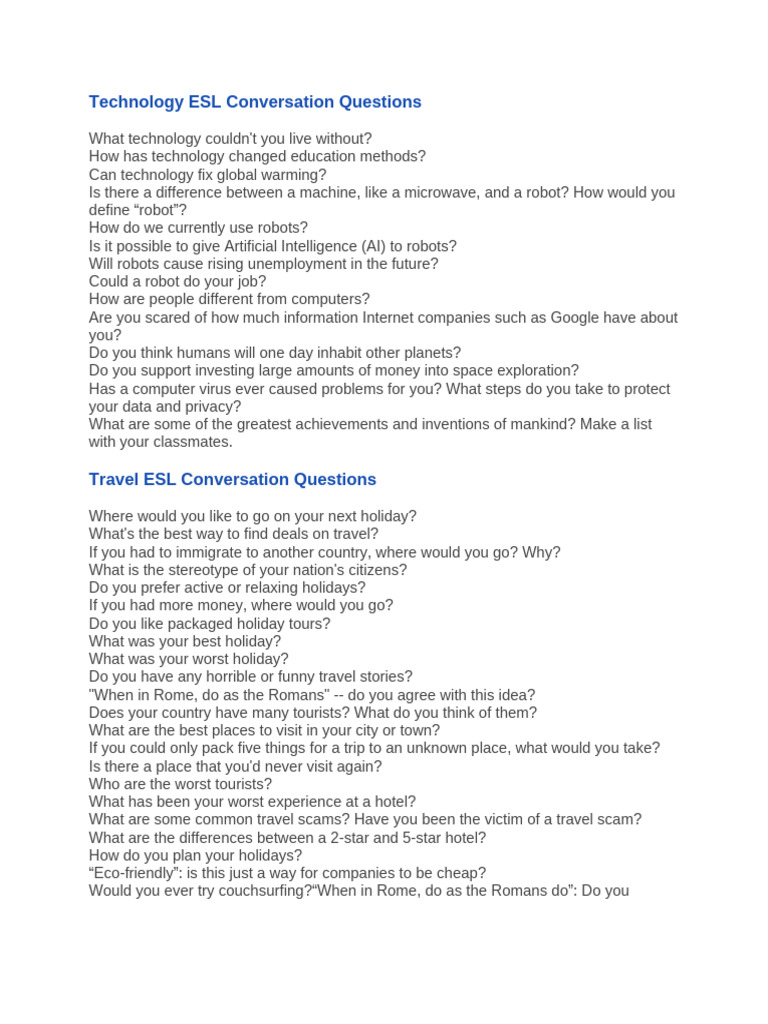 Technology ESL Conversation Questions | PDF | Robot | Robotics