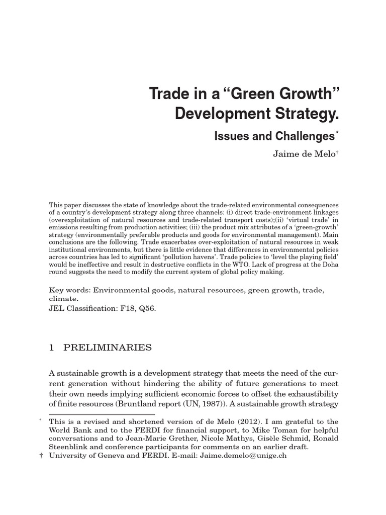Trade in A Green Growth Development Strategy | PDF | Subsidy | Green Growth