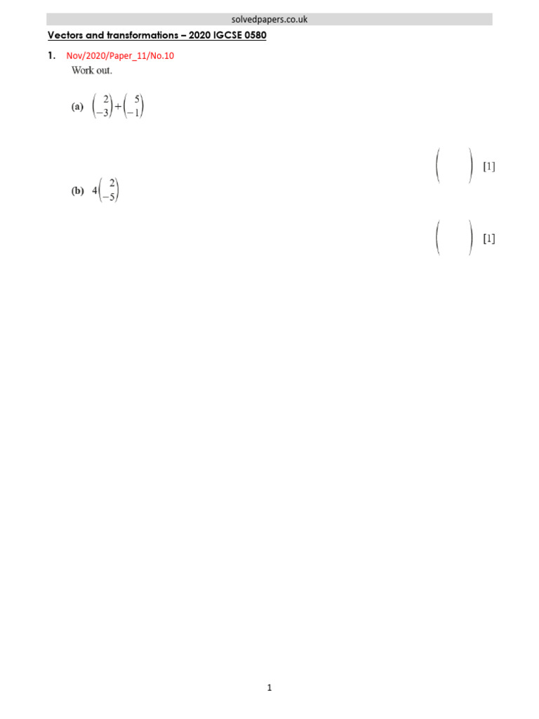 IGCSE 2020 Vectors Exam Solutions | PDF