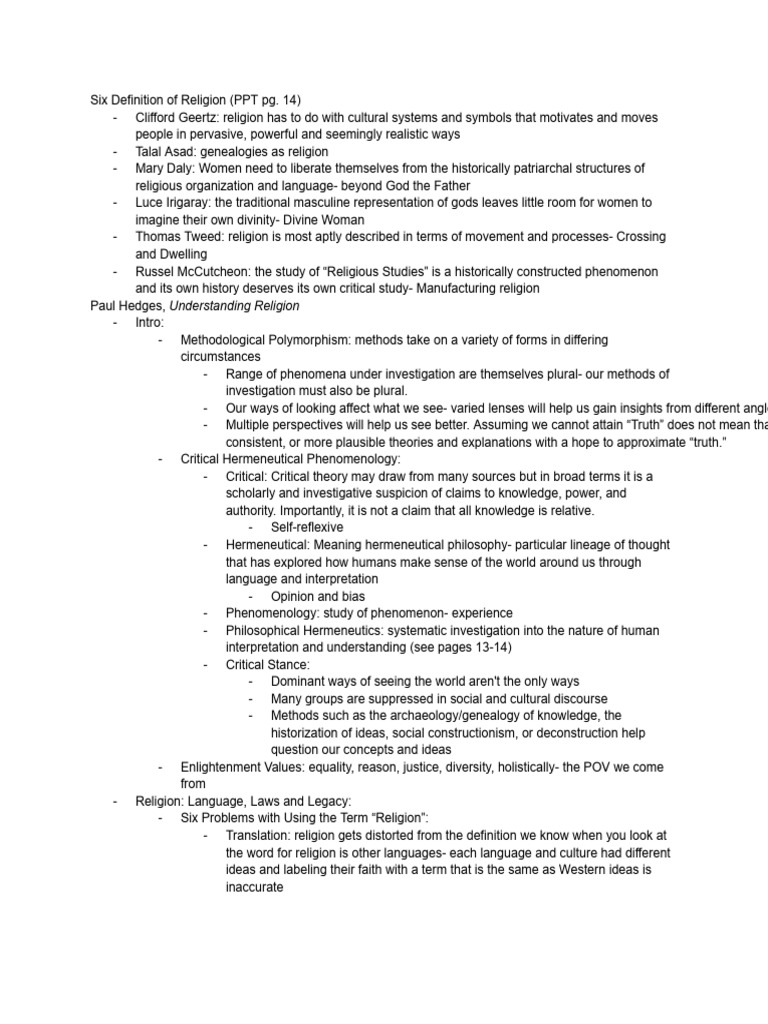 Six Definitions Of Religion Explained Pdf Experience Hermeneutics