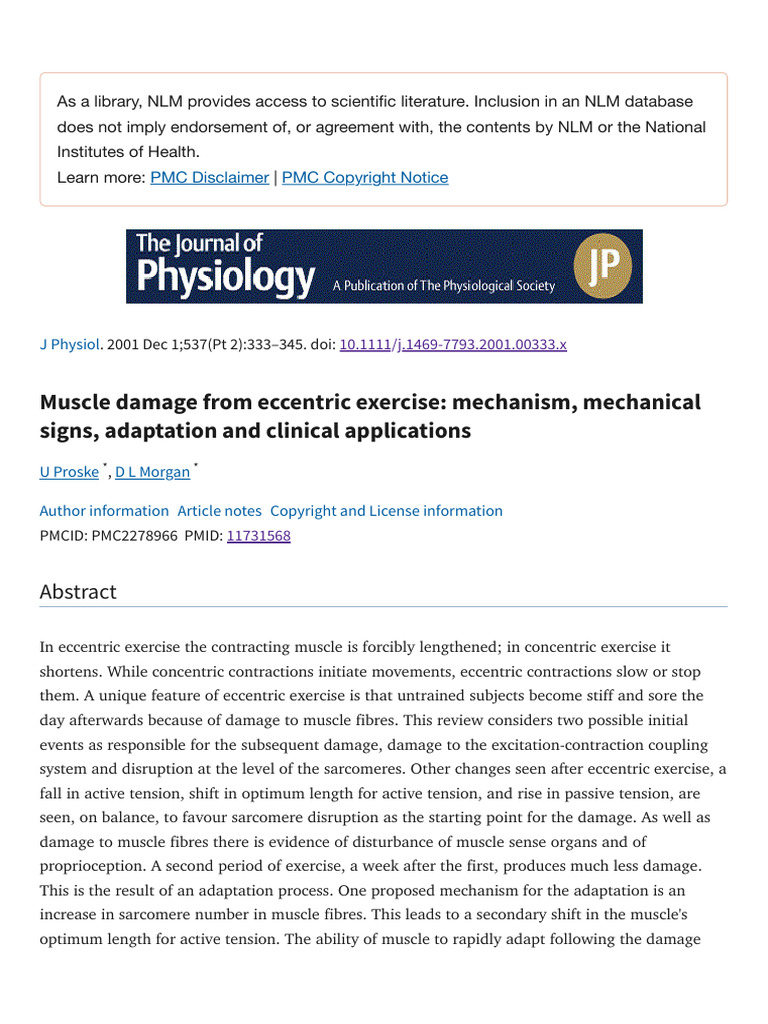 Muscle Damage From Eccentric Exercise - Mechanism, Mechanical Signs ...
