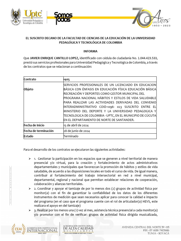 Certificacion 1405 | PDF | Colombia