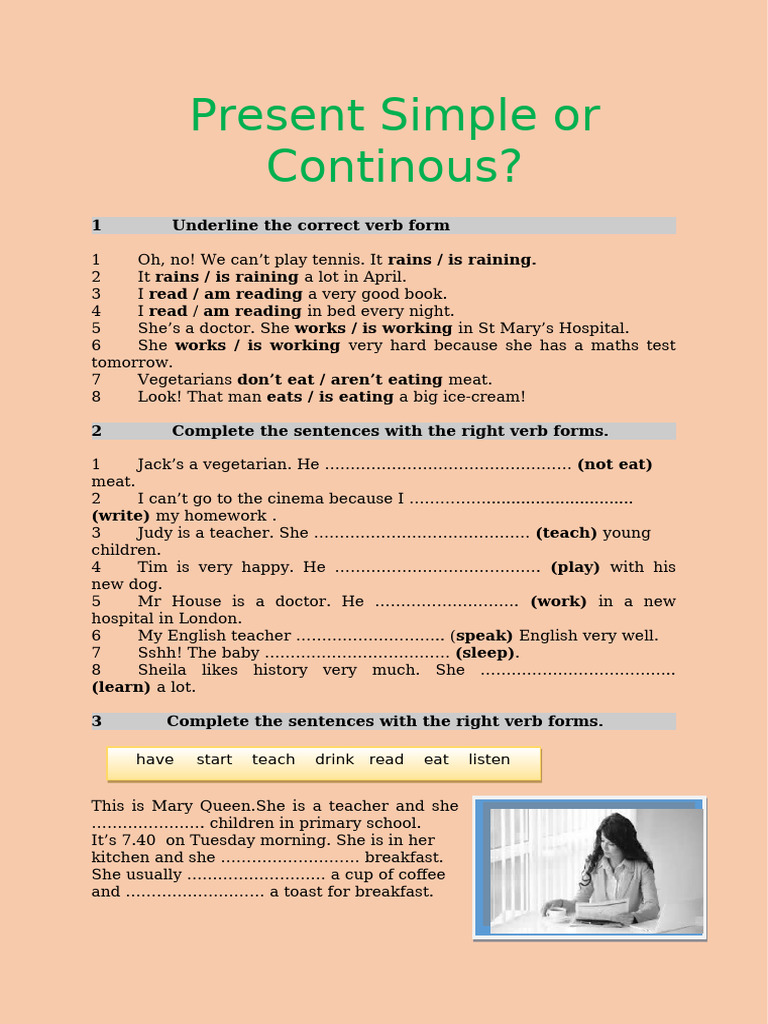 Simple Present Vs Present Continous 76629 | PDF