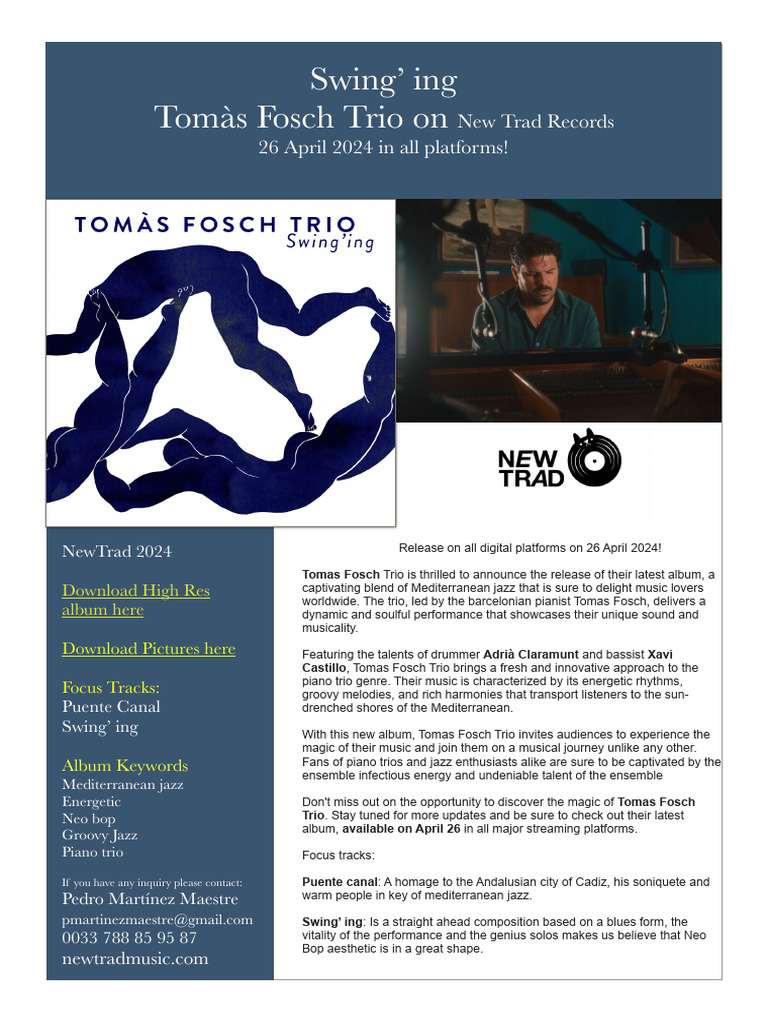 Tomas Fosch Trio One Pager | PDF | Jazz | Performing Arts