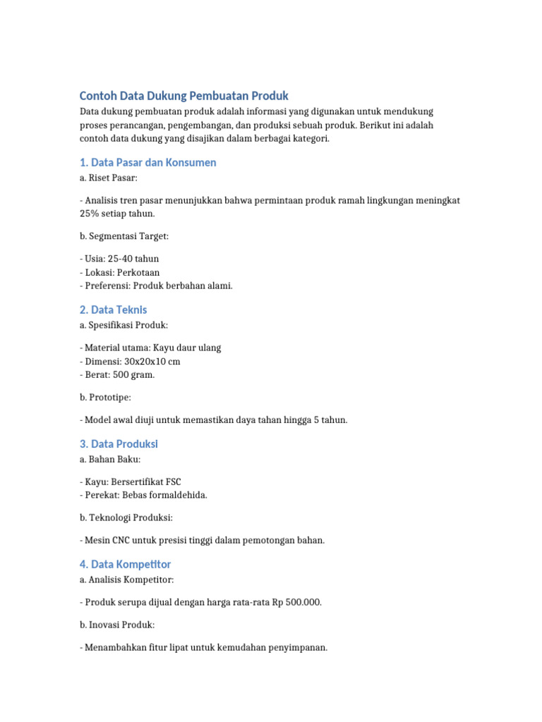 Contoh Data Dukung Pembuatan Produk | PDF