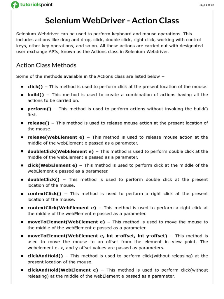 Selenium Webdriver Action Class Pdf Selenium Software