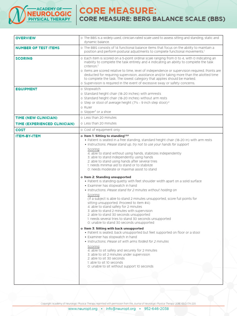 core-measure-berg-balance-scale-(bbs)_final-2019 | PDF | Balance (Ability) | Finger