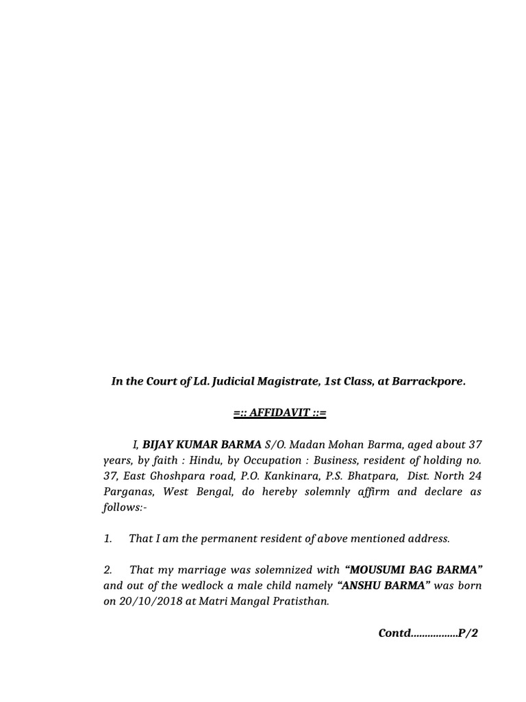 AFFIDAVIT FOR SINGLE CHILD ADMISSION IN SCHOOL(BIJAY KUMAR BARMA) | PDF