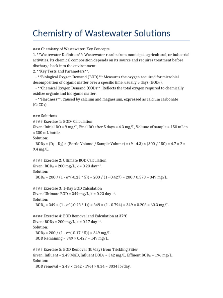 Wastewater Chemistry and Calculations | PDF | Alkalinity | Magnesium