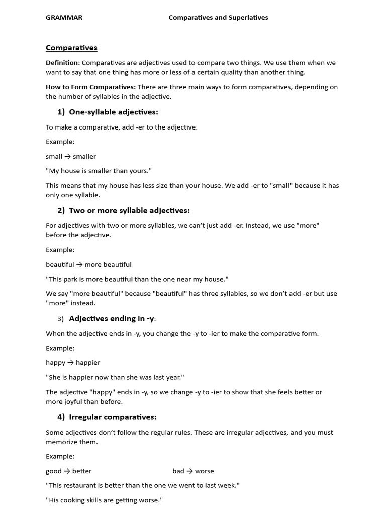 GRAMMAR Comparatives and Superlatives | PDF