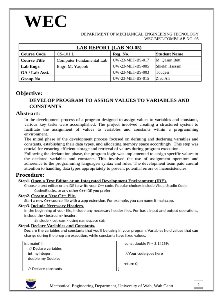 Comp Fundamental Lab Report 05 Pdf Computer Program Programming