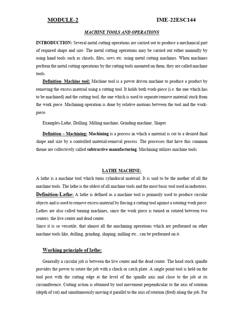 IME Module 2 Notes-MEENA | PDF | Drilling | Machining