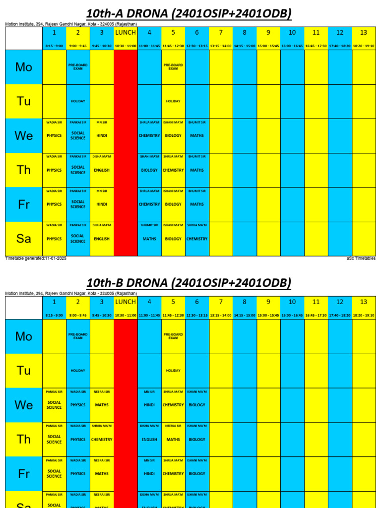 DRONA 10th (SIP & DB) SCHEDULES (13th-18th Jan'25) (MON-SAT) | PDF | Physical Sciences | Natural ...