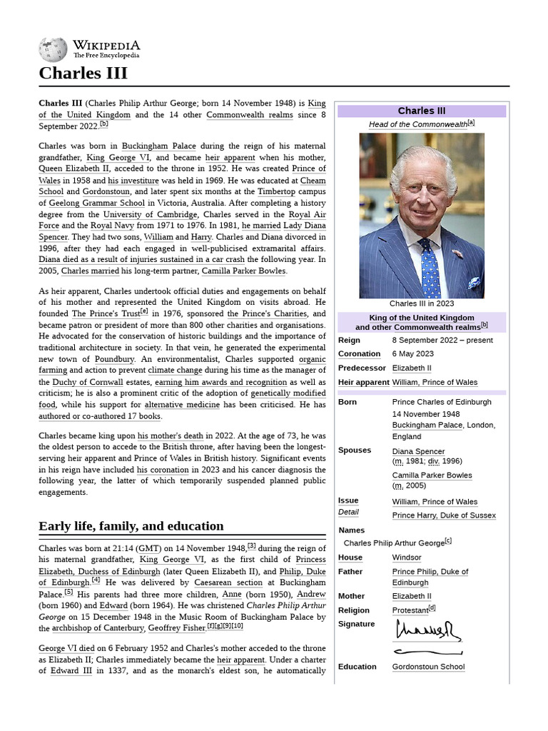 Charles III | PDF | Diana | Elizabeth Ii