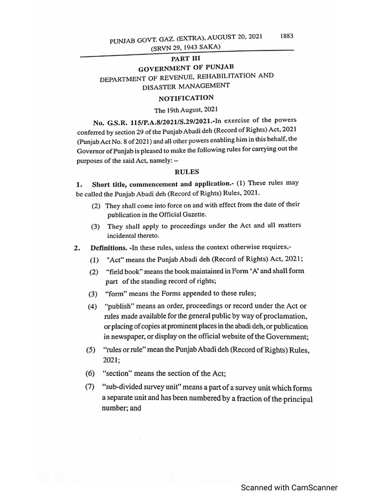 The Punjab Abadi Deh (RoR) Rules, 2021 | PDF