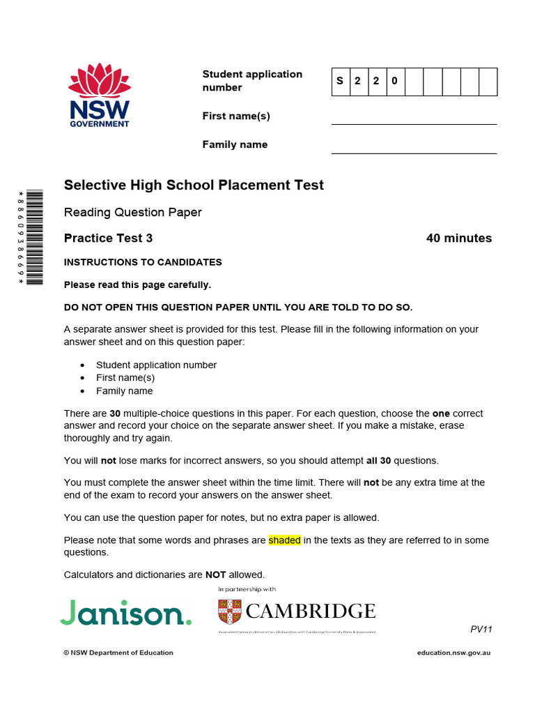 Practice_Test_3_-_SHS_Reading | PDF | Mars
