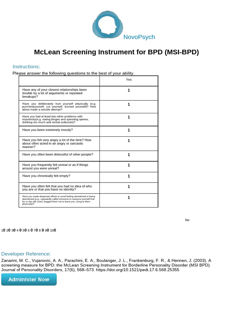 McLean Screening - Borderline Personality Disorder | PDF