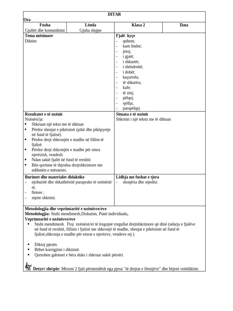DITAR - Gjuhe Shqipe 2 - Diktim | PDF