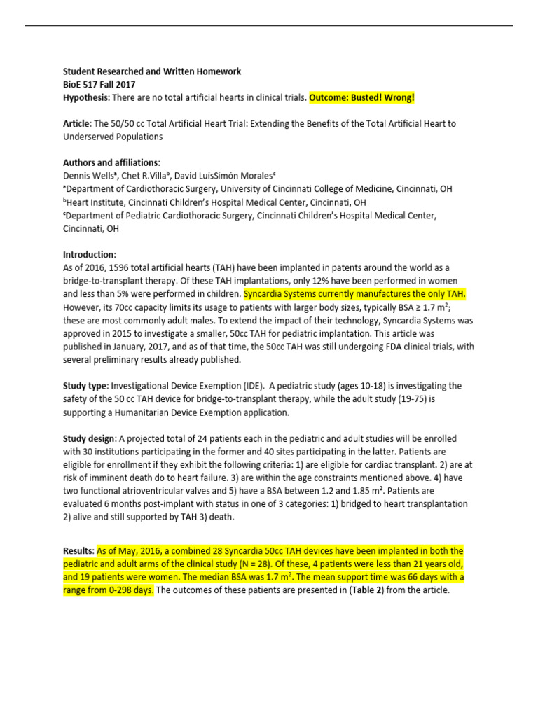 A Student Report TAH Clinical Study PDF | PDF | Clinical Trial | Heart